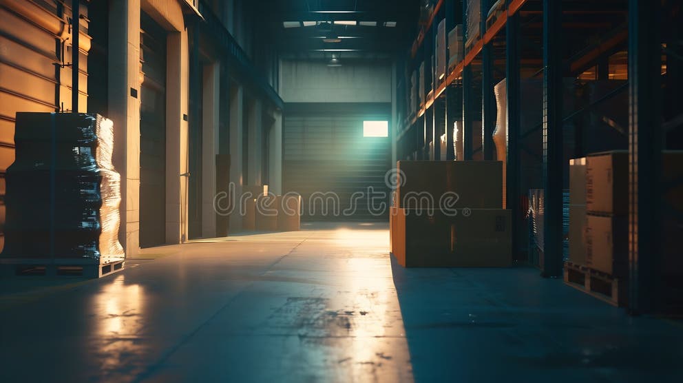 Generative AI Empty Floor Space in Distribution Warehouse Interior ...
