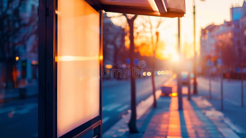 Generative AI Empty Lightbox on the Bus Stop in Center of City ...