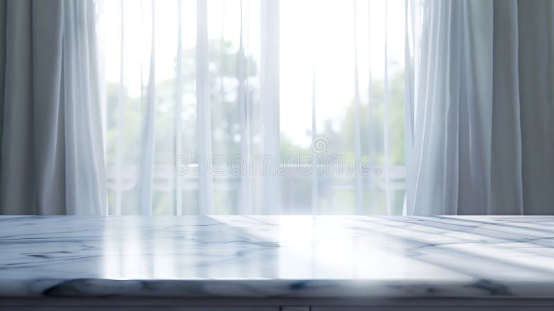 Generative AI Empty Marble Desk in Front of Window Light and White ...