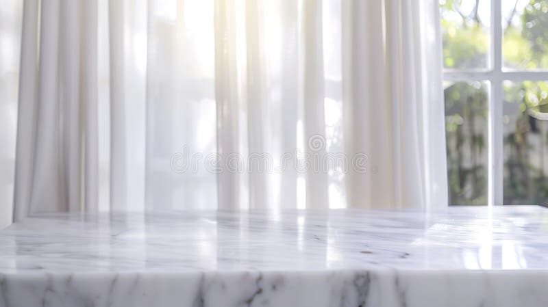 Generative AI Empty Marble Desk in Front of Window Light and White ...