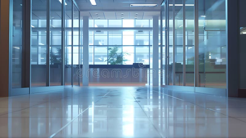 Generative AI Empty Office Hall with Glass Walls and Doors Reception ...