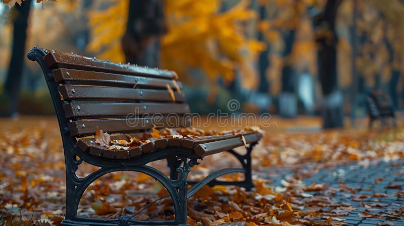 Generative AI Empty Park Bench during Fall Business Concept. Stock ...