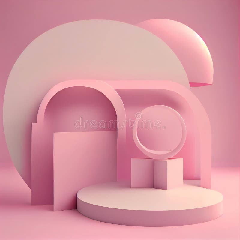 Empty Pink Stage with 3d Forms Stock Illustration - Illustration of ...