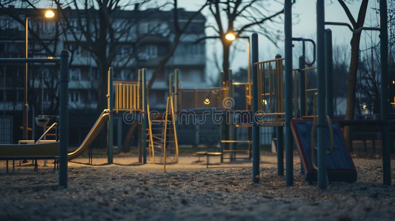 Generative AI Empty Playground in the Evening in the Evening Light ...