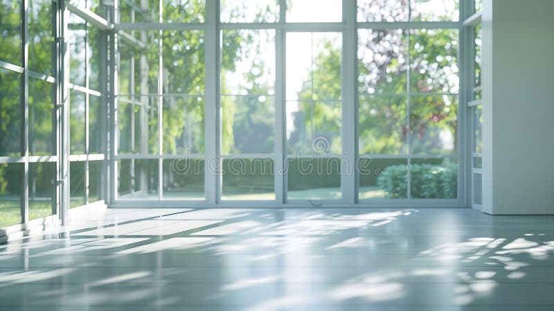Generative AI Empty Room with Large Windows Overlooking the Garden ...