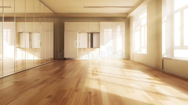Generative AI an Empty Room with Wood Floors and White Cupboards on the ...