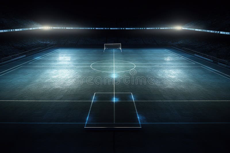 Generative AI of an Empty Soccer Stadium at Night with Neon Lights ...