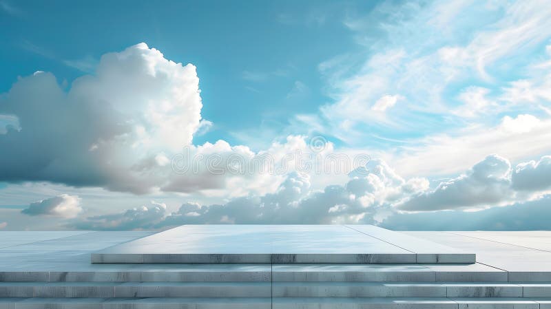 Generative AI Empty Square Platform and Blue Sky with White Clouds ...
