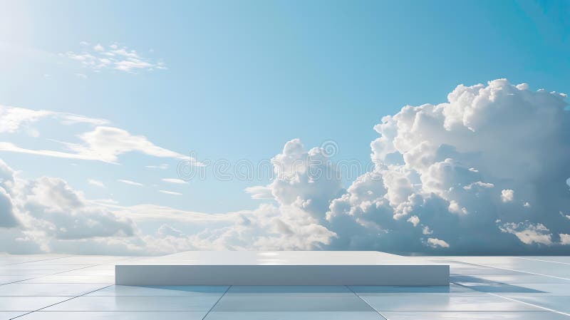 Generative AI Empty Square Platform and Blue Sky with White Clouds ...