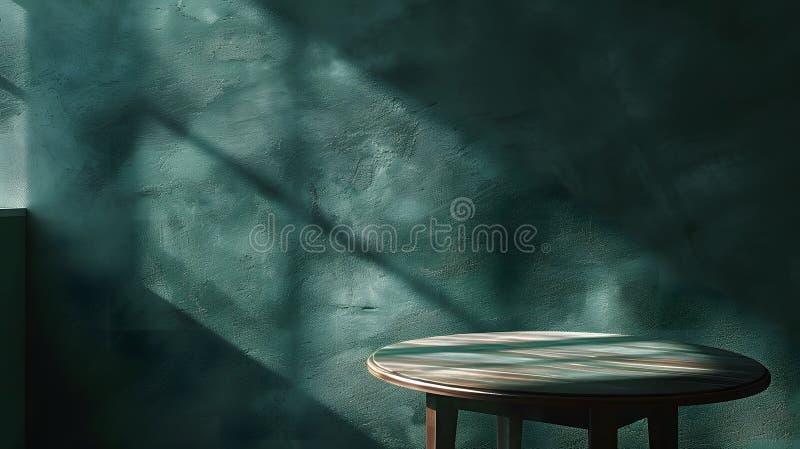 Generative AI Empty Table on Dark Green Plaster Wall Background ...