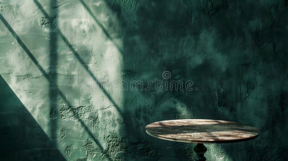 Generative AI Empty Table on Dark Green Plaster Wall Background ...