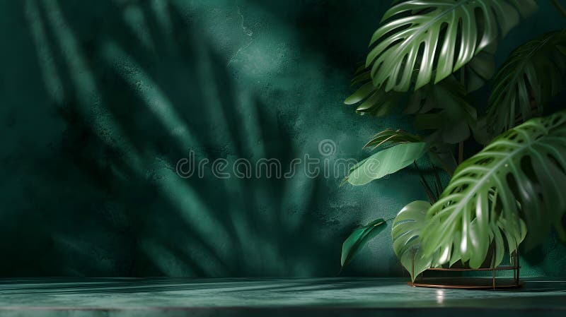 Generative AI Empty Table on Dark Green Texture Wall Background ...