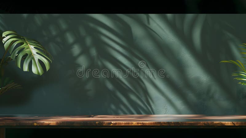 Generative AI Empty Table on Dark Green Texture Wall Background ...