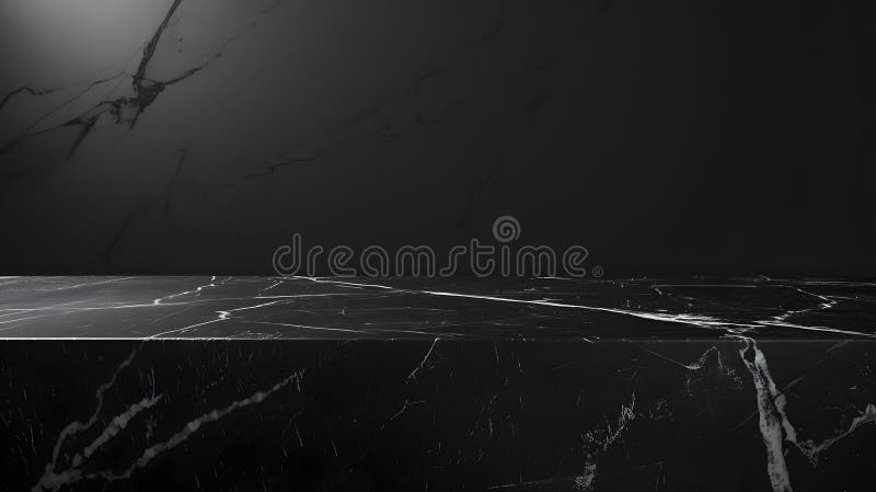 Generative AI Empty Table Marble Black Countertop on Black Wall BackgroundEmpty Black Marble ...