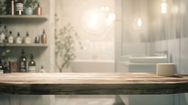 Generative AI Empty Tabletop for Product Display with Blurred Bathroom ...