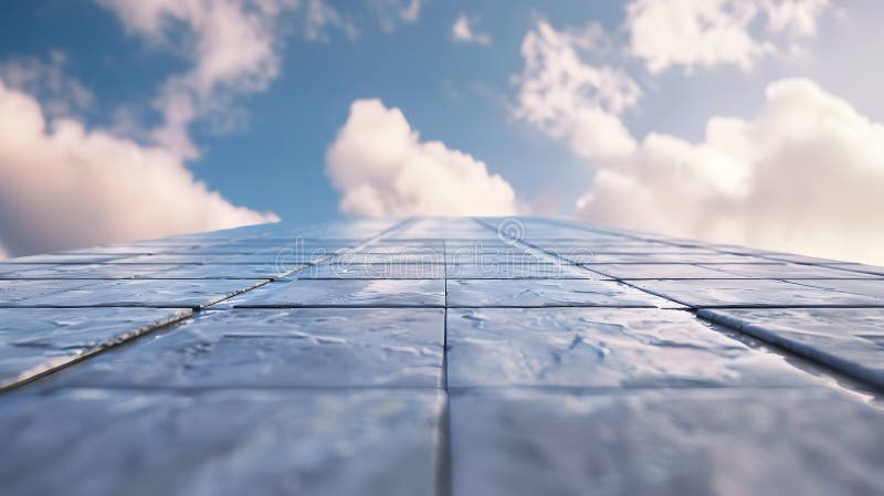 Generative AI Empty Triangle Shape Stone Tiles Floor with Sky Business ...