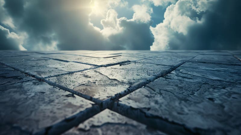 Generative AI Empty Triangle Shape Stone Tiles Floor with Sky Business ...