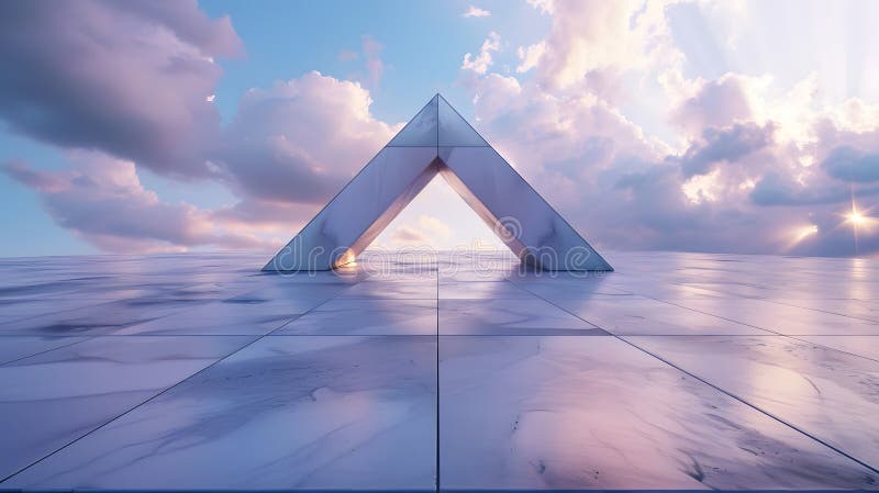 Generative AI Empty Triangle Shape Stone Tiles Floor with Sky Business ...