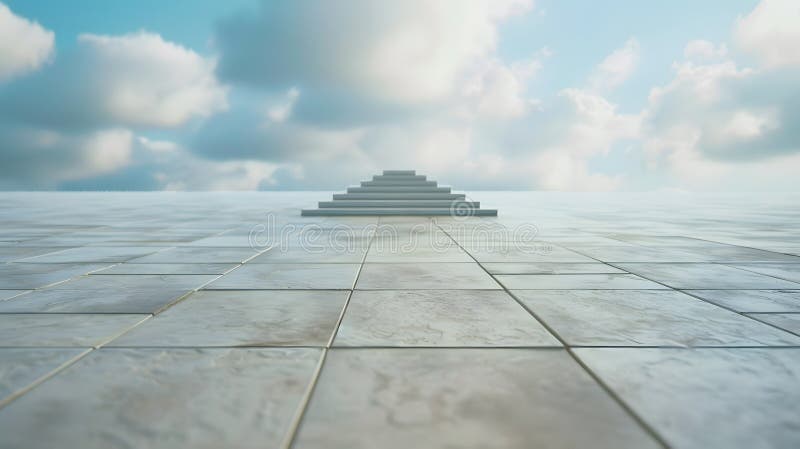 Generative AI Empty Triangle Shape Stone Tiles Floor with Sky Business ...
