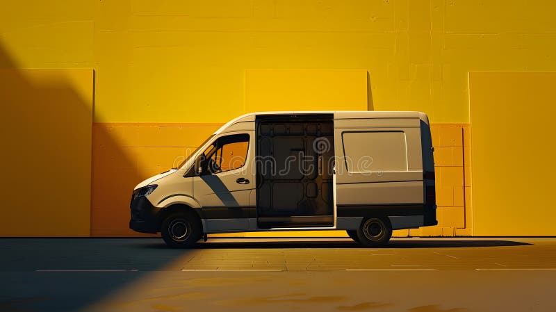 Generative AI Empty Van with Open Doors in Front of a Yellow Wall ...