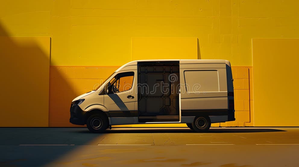 Generative AI Empty Van with Open Doors in Front of a Yellow Wall ...