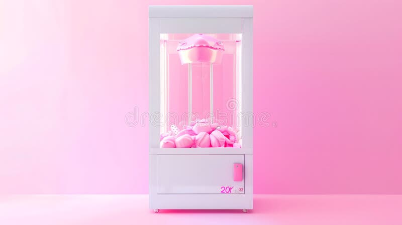 Generative AI Empty White and Pink Claw Machine Decorated with Pastel ...