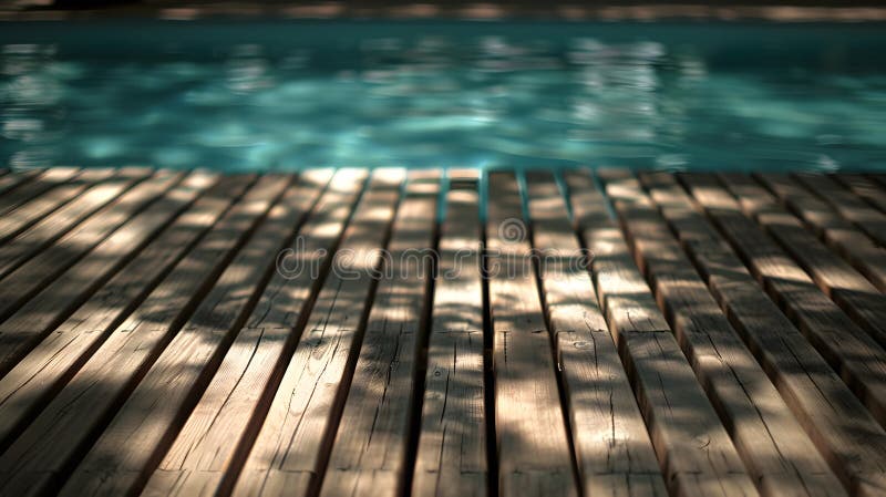 Generative AI Empty Wooden Deck with Swimming Pool Business Concept ...