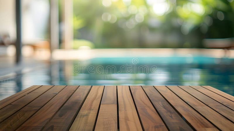 Generative AI Empty Wooden Table in Front with Blurred Background of ...