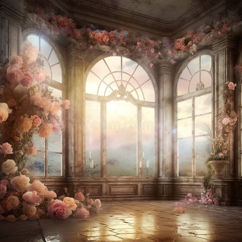 Enchanted Tale Arch with Flowers Stock Illustration - Illustration of ...