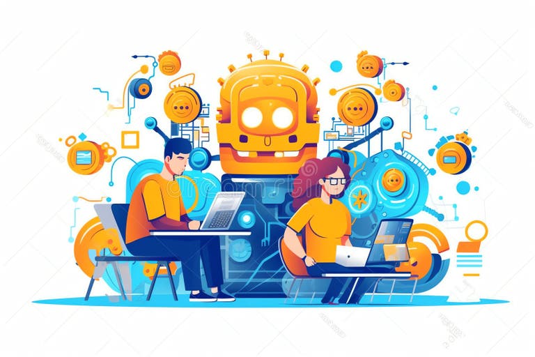 Generative AI Engineers Making and Programming- Stock Illustration ...