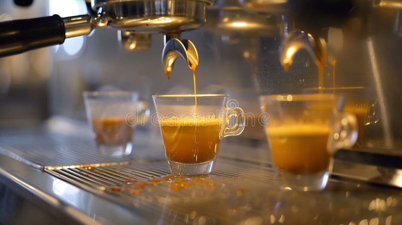 Generative AI Espresso Machine Pouring Fresh Coffee into Cups at ...