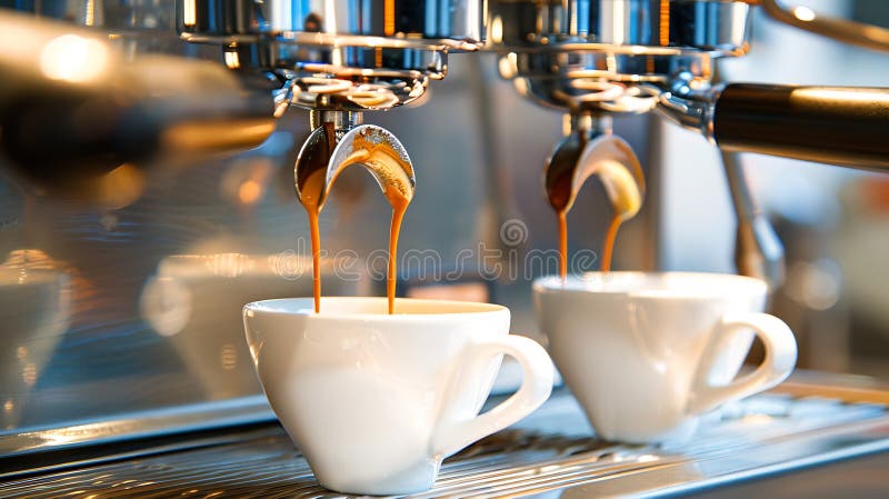 Generative AI Espresso Machine Pouring Fresh Coffee into Cups at ...
