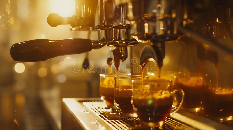 Generative AI Espresso Machine Pouring Fresh Coffee into Cups at ...