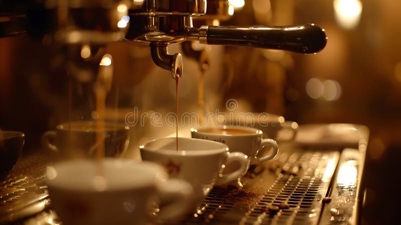 Generative AI Espresso Machine Pouring Fresh Coffee into Cups at ...