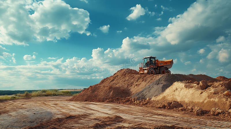 Generative AI Excavator at the Top of the Pile of Clay in the Field ...