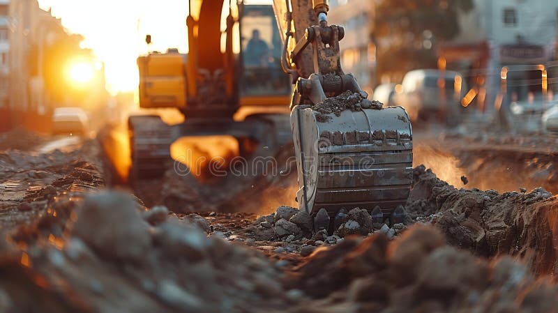 Generative AI Excavator is Working and Digging at Construction Site ...