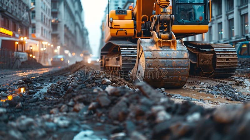 Generative AI Excavator is Working and Digging at Construction Site ...