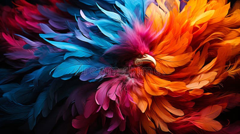 Explosion of Vibrant Multi-colored Feathers Creating a Textured ...