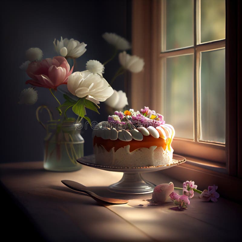 Generative AI: Exquisite Cake in a Cozy Cabin Stock Illustration ...