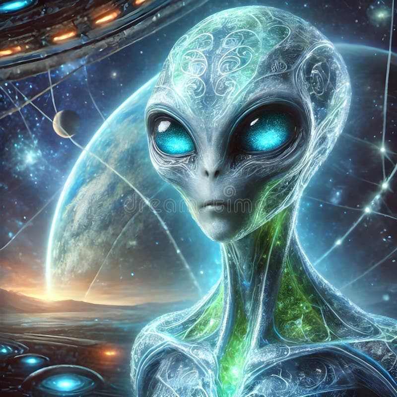 Alien Observing Planets from a Spaceship Orbiting in Space Stock ...