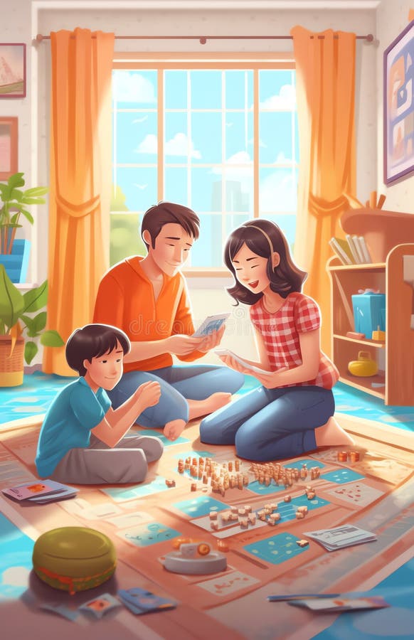 Generative AI Family Playing Board Game- Stock Illustration ...