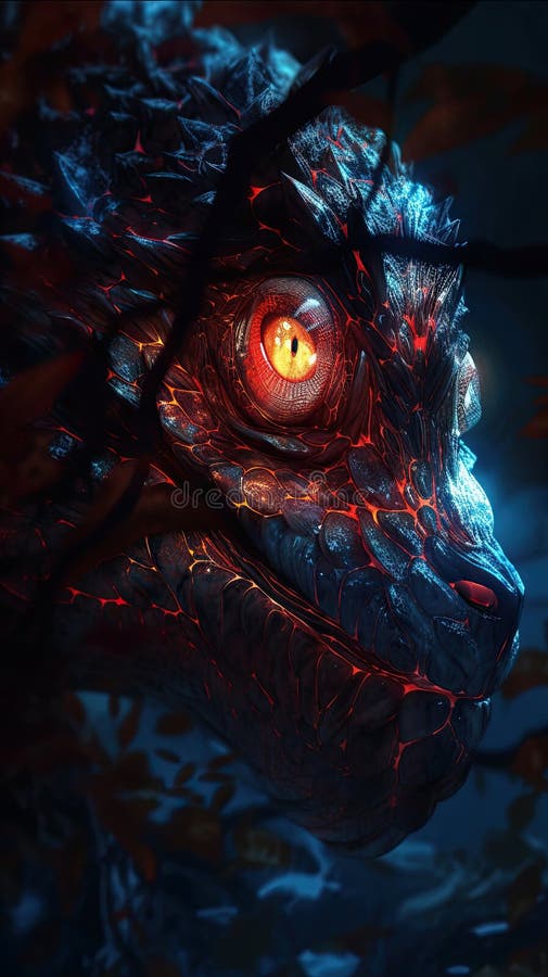 Generative AI of a Fantasy Alien Creature with Red Eyes and Red Fire ...