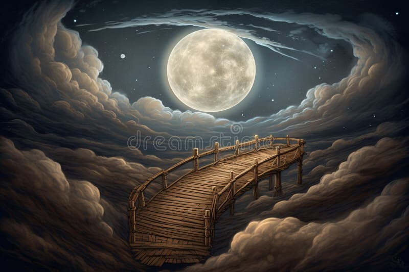 Generative AI: Fantasy Bridge Wood with Cloud in a Cute Landscape Stock ...