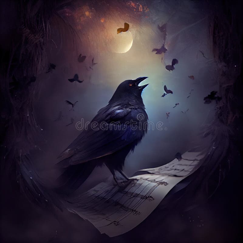 Fantasy Dark Crow in the Forest Stock Illustration - Illustration of ...