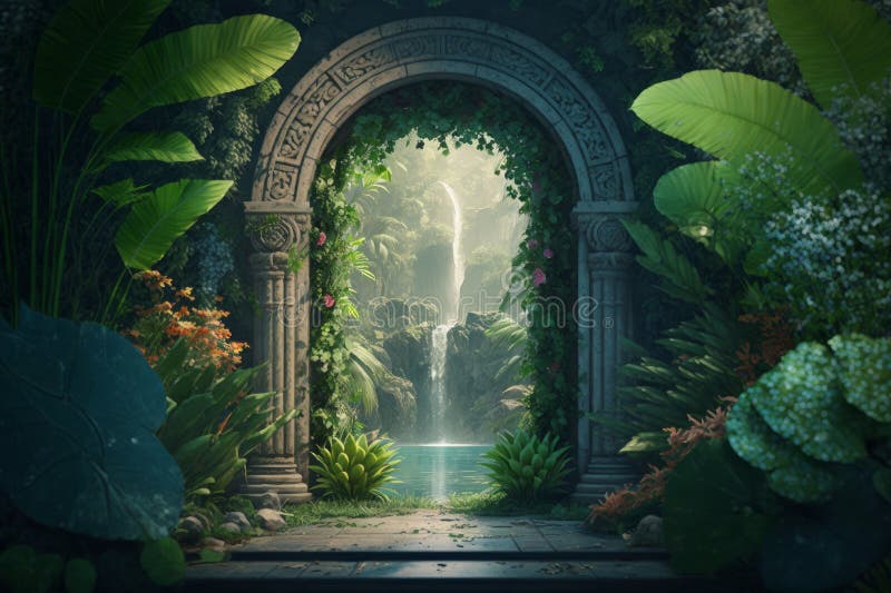 Generative AI of a Fantasy Garden in the Middle of the Jungle Stock ...