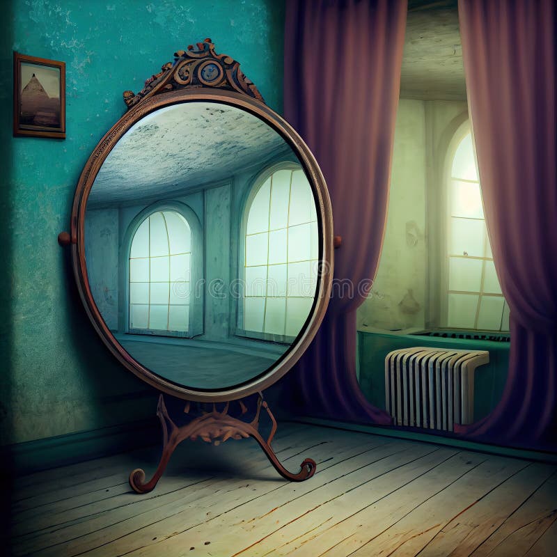 Generative AI: Fantasy Room with Large Central Mirror Stock ...
