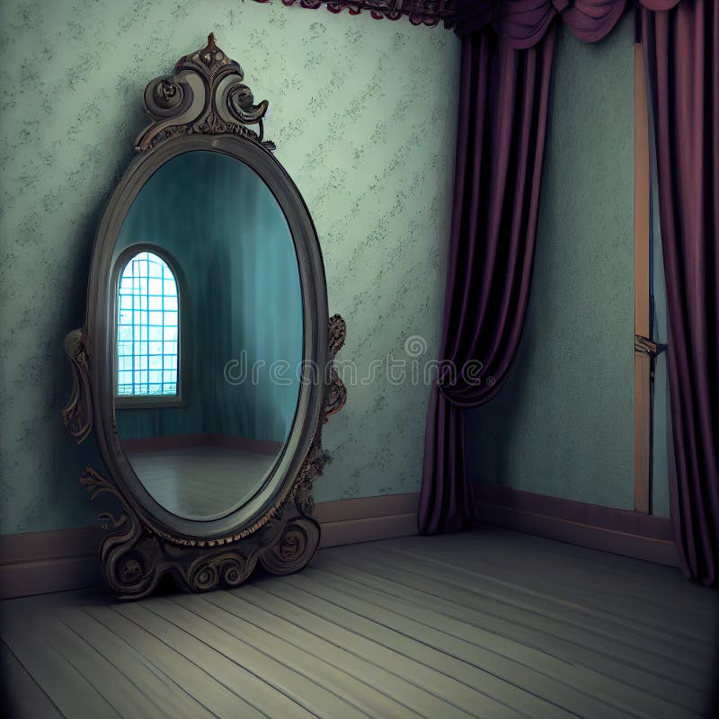 Generative AI: Fantasy Room with Large Central Mirror Stock ...