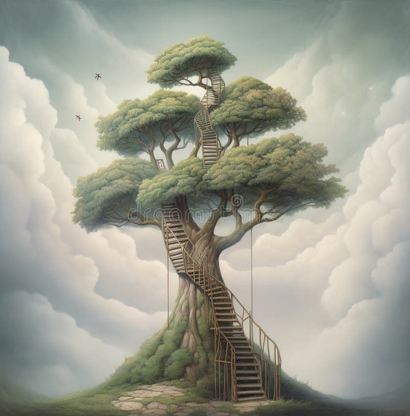 Generative AI: Fantasy Tree and with Gardens and Path Stock ...