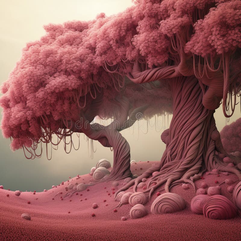 Generative AI: Fantasy Tree and with Gardens and Path Stock ...