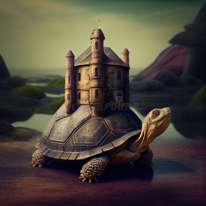 Generative AI: Fantasy Turtle with a Castle in Its Shell Stock ...